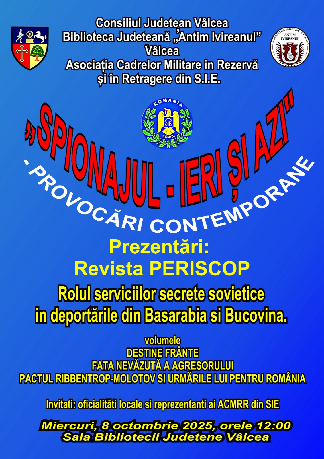 Miercuri, 8 octombrie 2025, ora 12.00-Lansare de carte la Biblioteca Judeteana Valcea ...